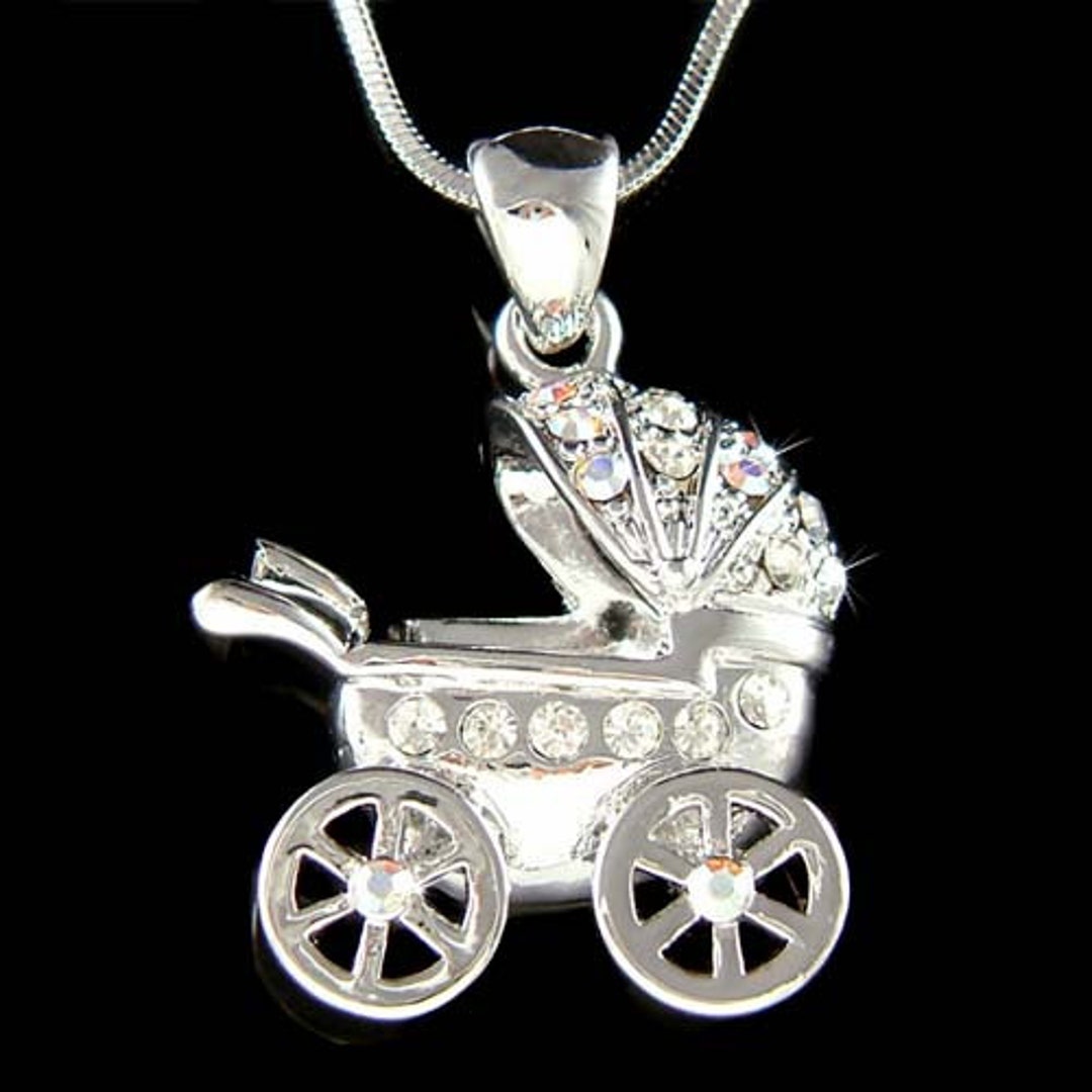 Swarovski Crystal Newborn Baby Carriage Stroller Necklace Pregnant Mom ...