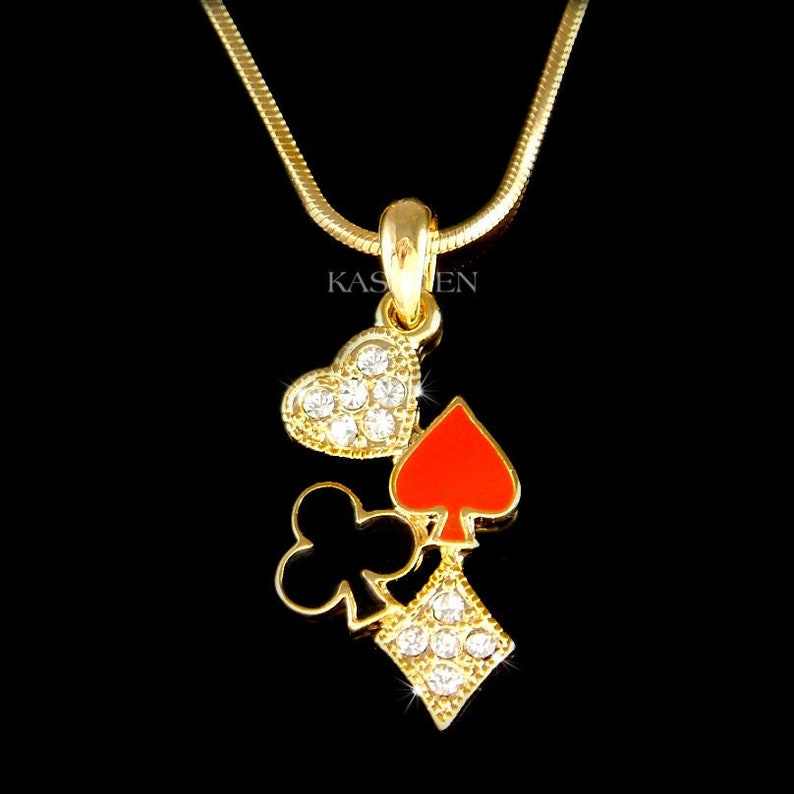 Swarovski Crystal Poker Necklace Playing Card Games Ace of Spades Heart ...