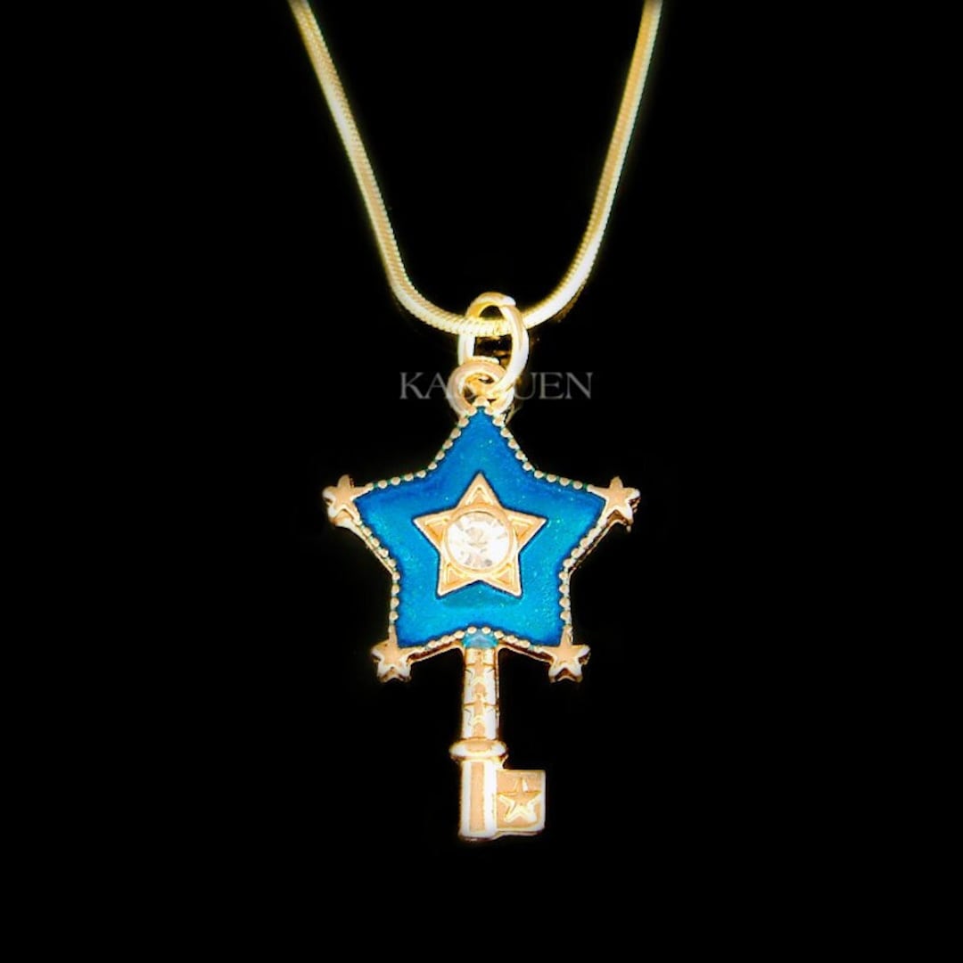 Blue Star Key Kawaii Gold Necklace Glitter Girls Jewelry Cute Keychain ...