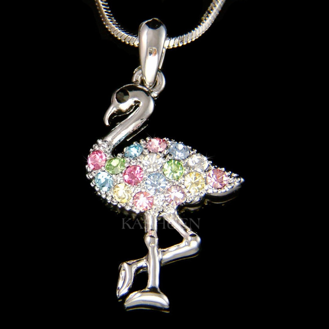 Swarovski Crystal Rainbow Flamingo Necklace Bird Nature Lover Beautiful ...