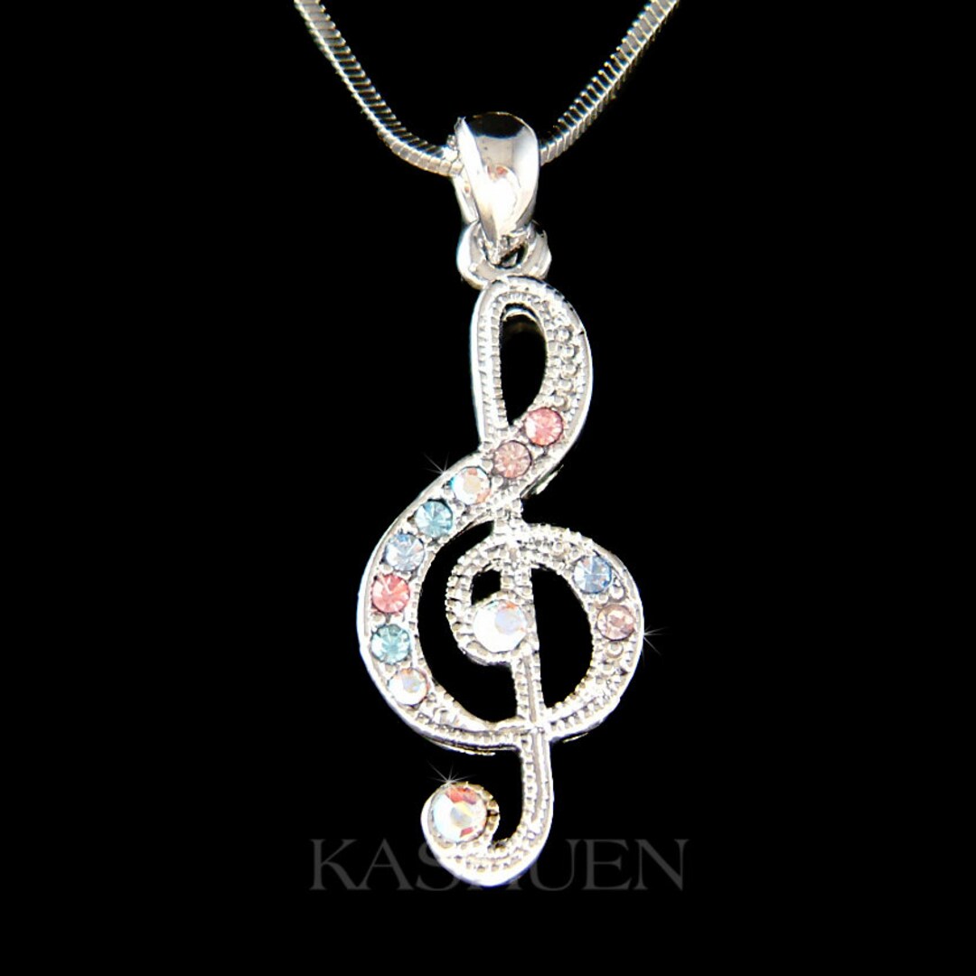 Swarovski Crystal Pastel TREBLE CLEF Necklace Music Musical Note ...