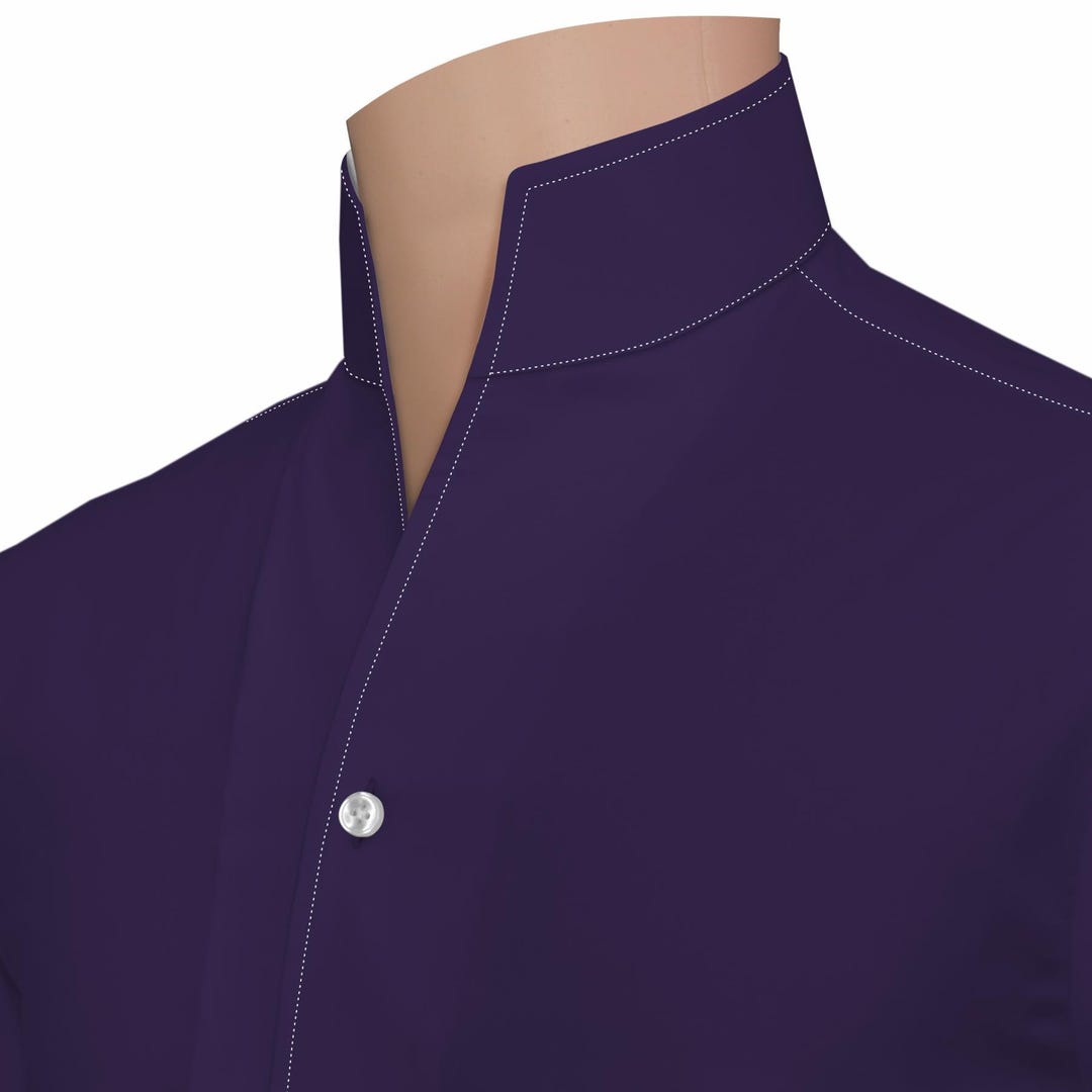 High Open Collar Shirt Navy Blue Contrast Stitch 100% Cotton Tall Neck ...