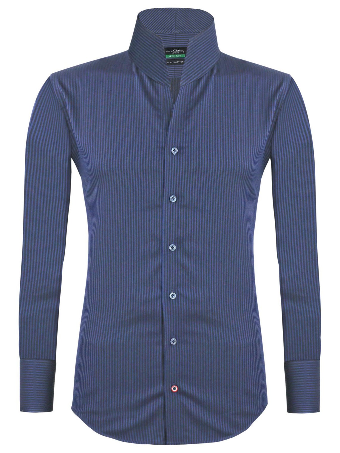 Party Dandy Style Hand-made Men's Tailored Fit Navy Blue Black Stripes High Open V Tall Neck ...