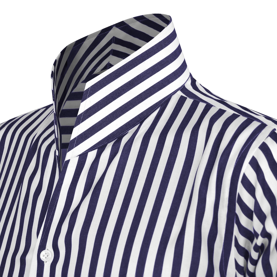 Striped High Stand Collar Shirt, Handmade Egyptian Cotton - Etsy