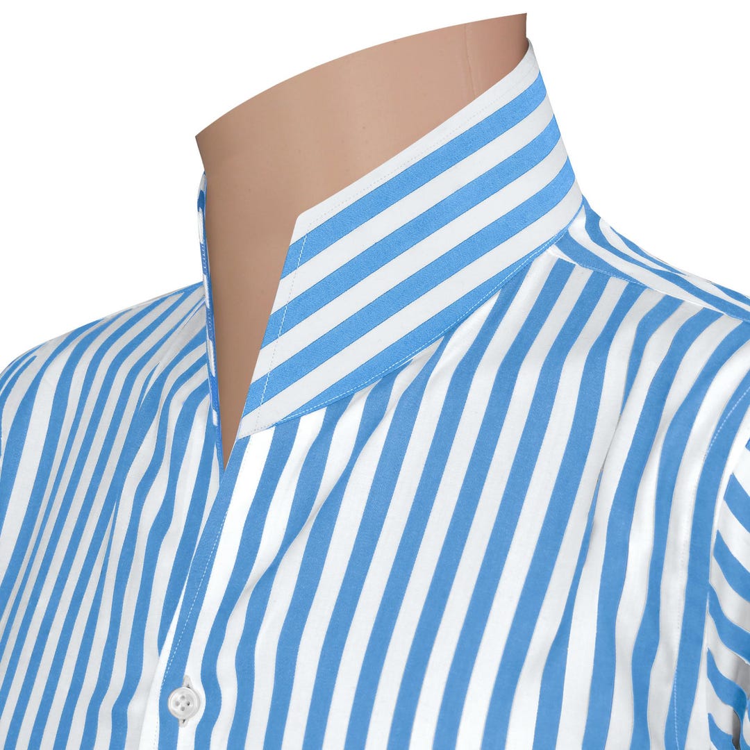 Men's Sky Blue White Stripes Tall Neck Stand up Made to Measure Outfit ...