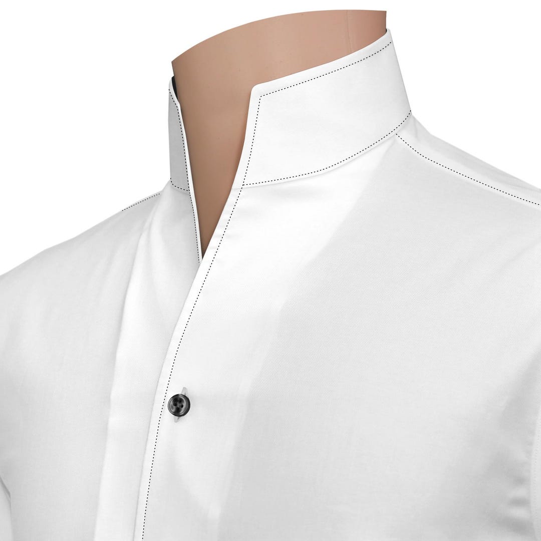 Handmade White Cotton High Collar Shirt, Formal Business Wear - Etsy
