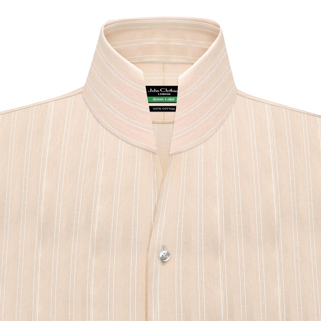 High Men's Beige Wide & Pinstripes 100 % Cotton Buttonless High Stand V ...