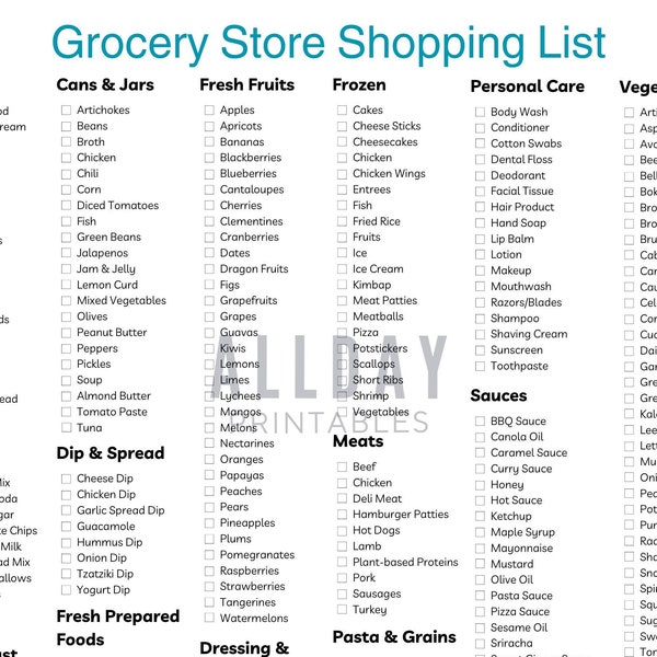Grocery Store Shopping List Food Shopping List Ideas to Meal Plan for ...