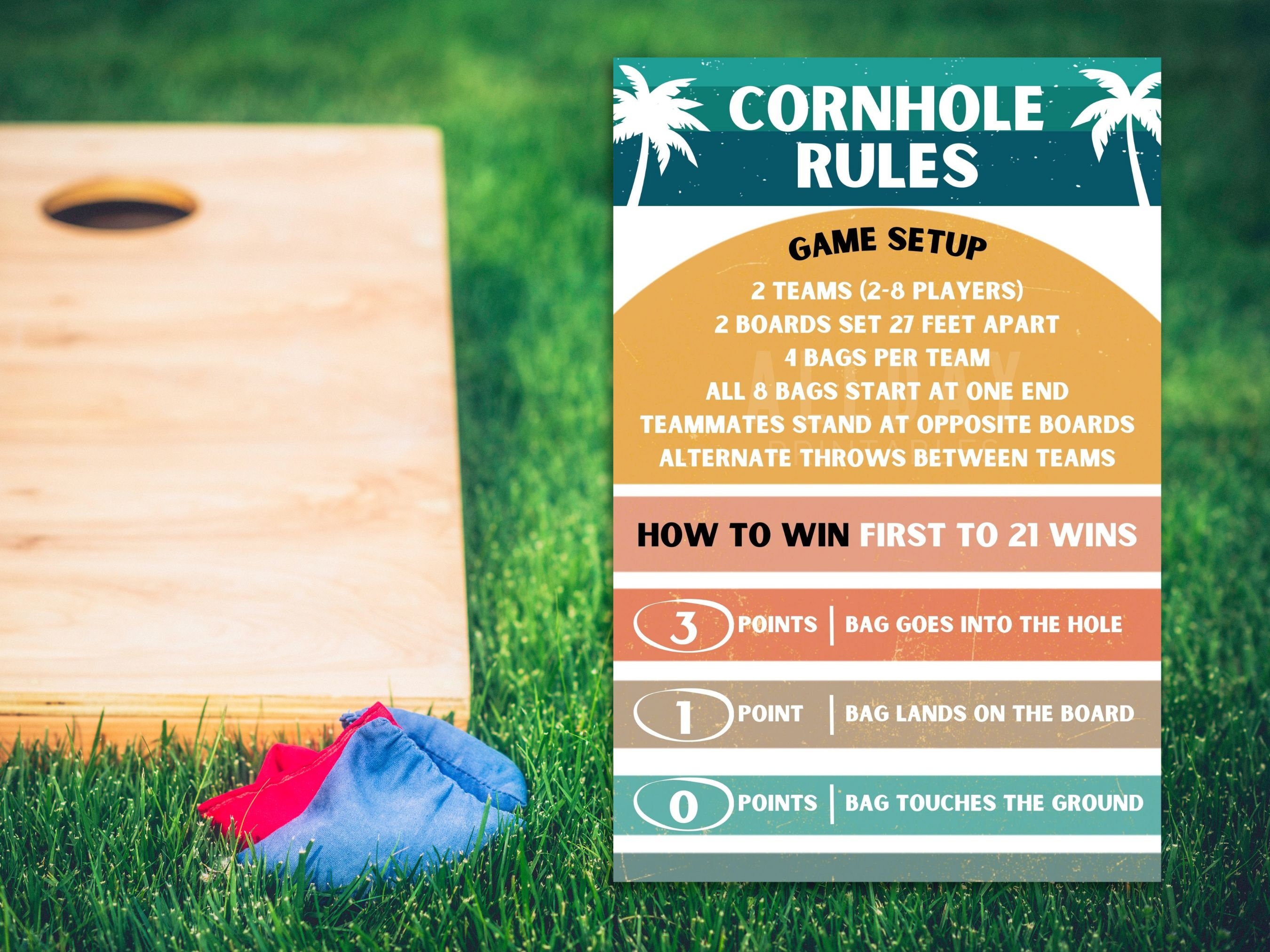 Cornhole Game Rules | Cornhole Scoreboard, Retro Vintage Summer Sign ...