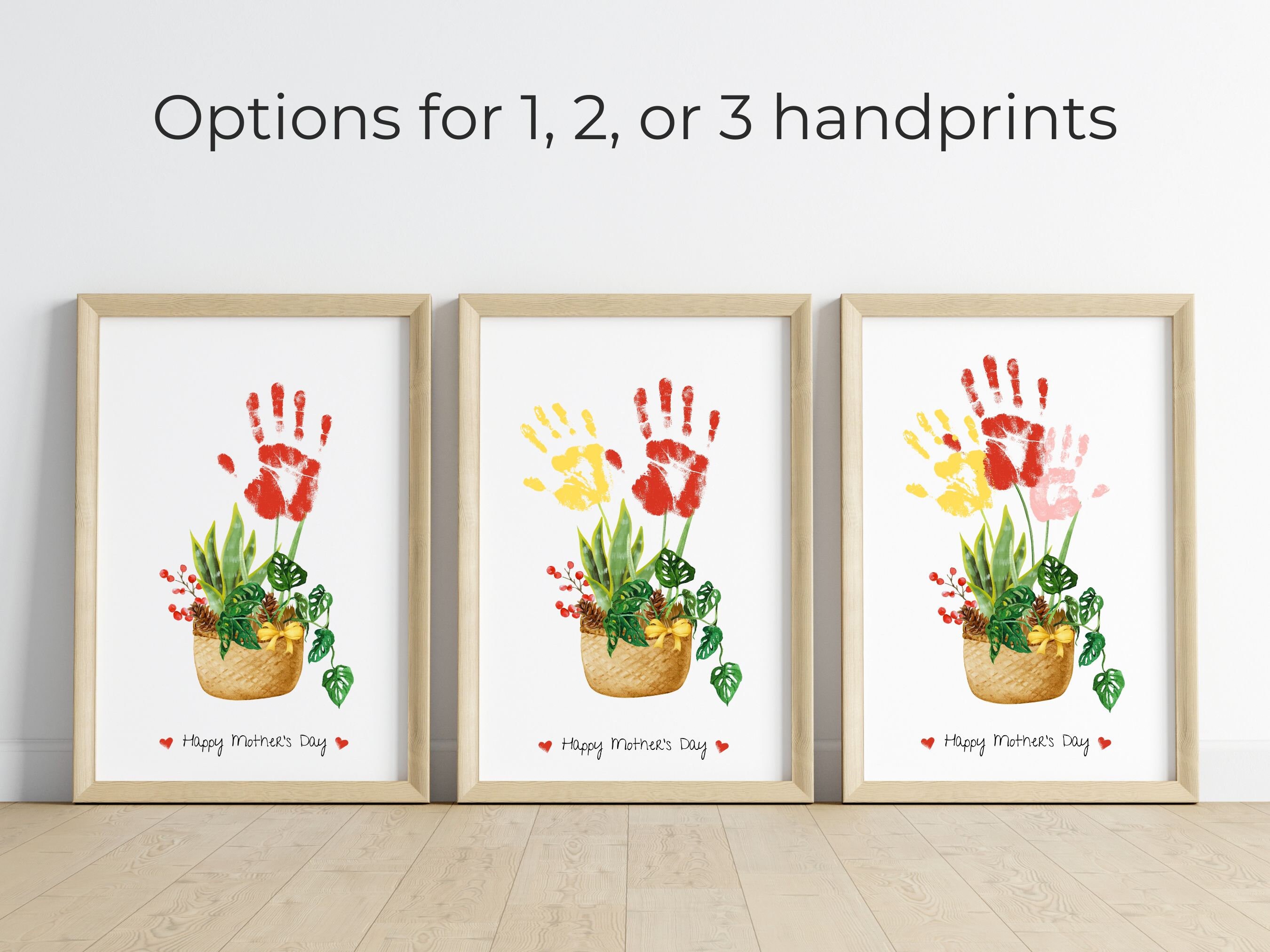 Mother's Day Flower Handprint Art Plant Basket, DIY Gift Mom Grandma ...