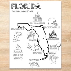 Florida Map With Cities and Counties | Coloring Worksheet, Major ...