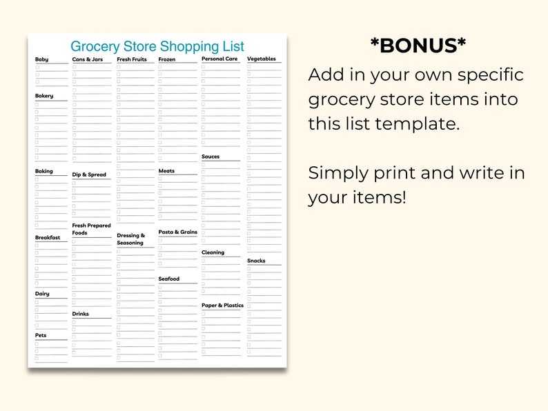 Grocery Store Shopping List | Food Shopping List Ideas to Meal Plan for ...
