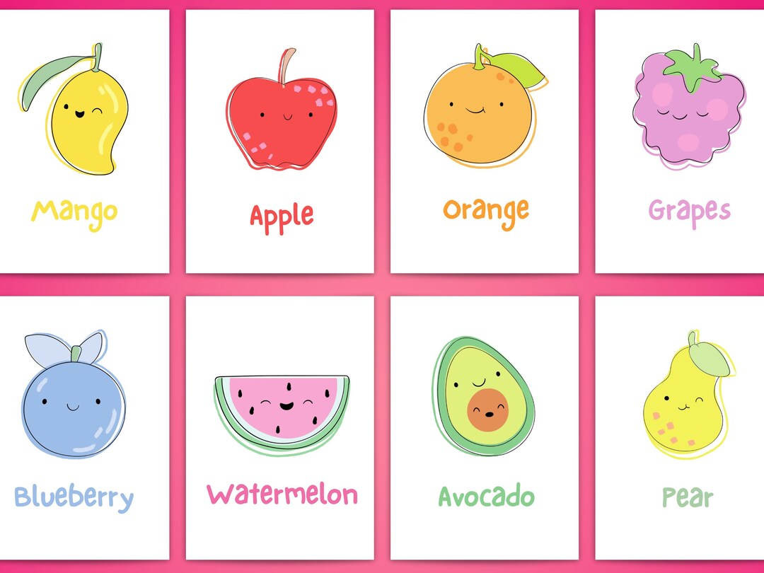 Cute Fruit Flashcards Card Matching Game, Learning Fruits, Montessori ...