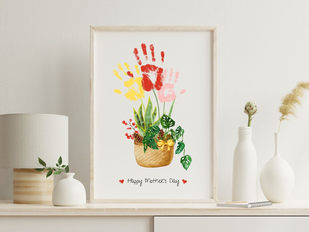 Mother's Day Flower Handprint Art | Plant Basket, DIY Gift Mom Grandma ...