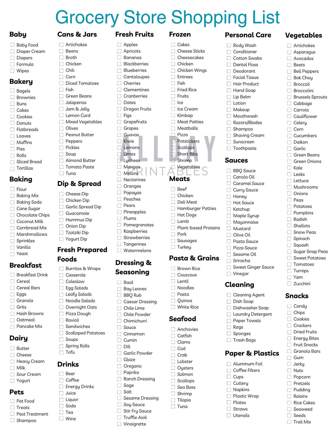 Grocery Store Shopping List | Food Shopping List Ideas to Meal Plan for ...