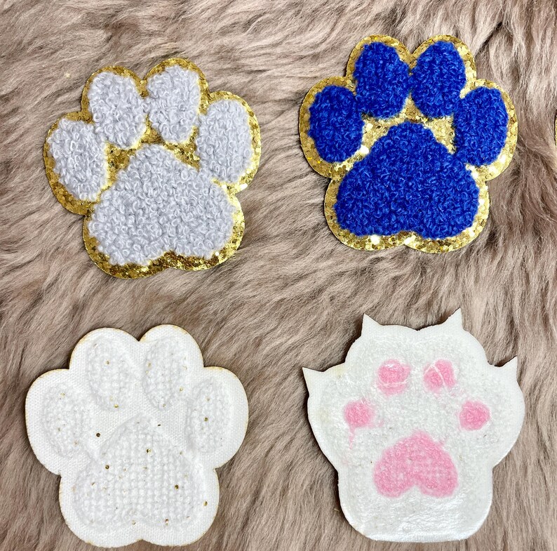 Dog Paw Chenille Iron on Patch | Cat Paw Chenille Glitter Patch | Pet ...