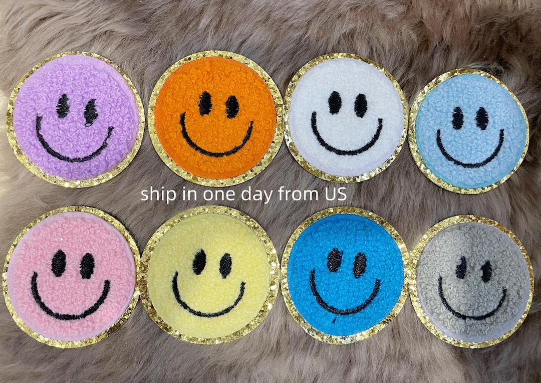 Chenille Smiley Face Iron on Patch | Chenille Round Patch |custom Patch ...