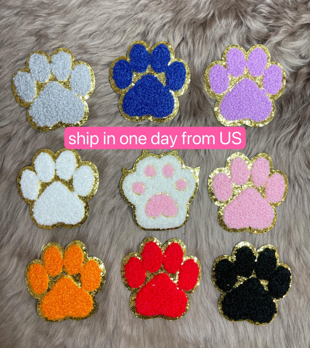 Dog Paw Chenille Iron on Patch | Cat Paw Chenille Glitter Patch | Pet ...