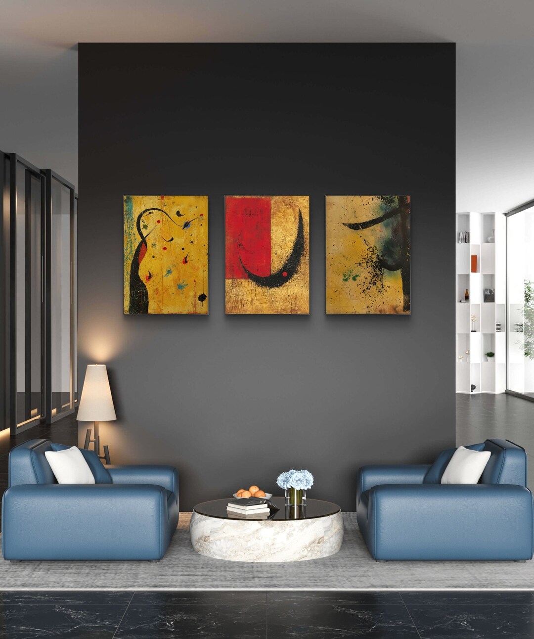 Set of 3 Joan Miro Style Canvas Print, Abstract Street Art Painting ...