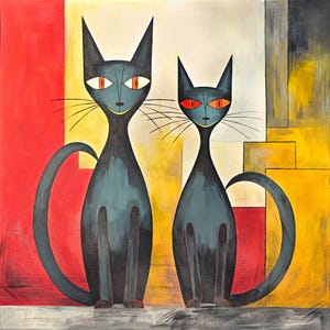 Original Art Painting Cat, Two Cats "jose Y Maria" , Cat in Art ...