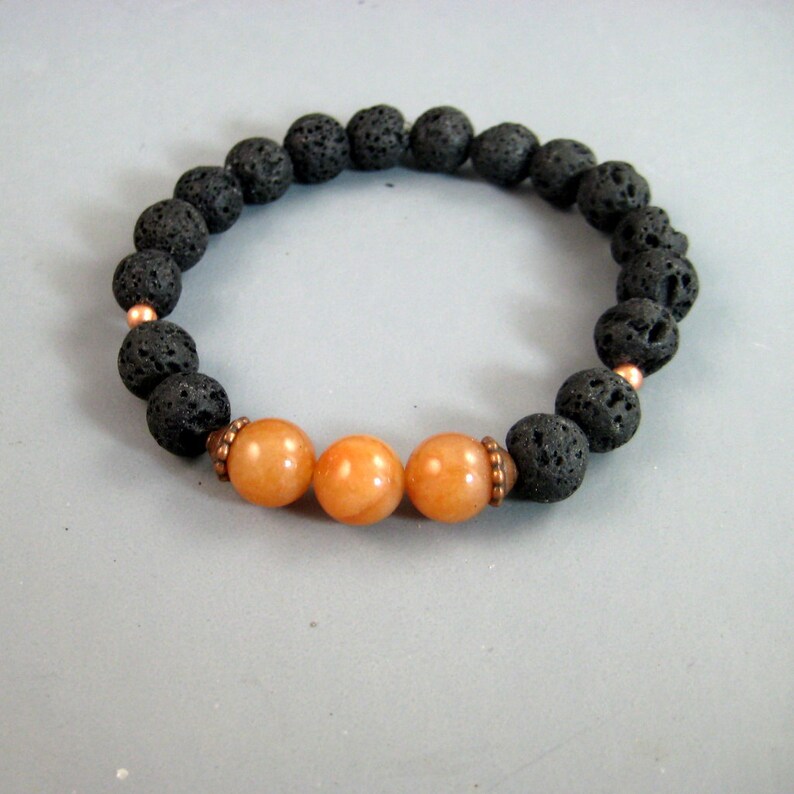 Men’s Stretch Bracelet, Brown Beaded Bracelet, Lava Bead Bracelet ...