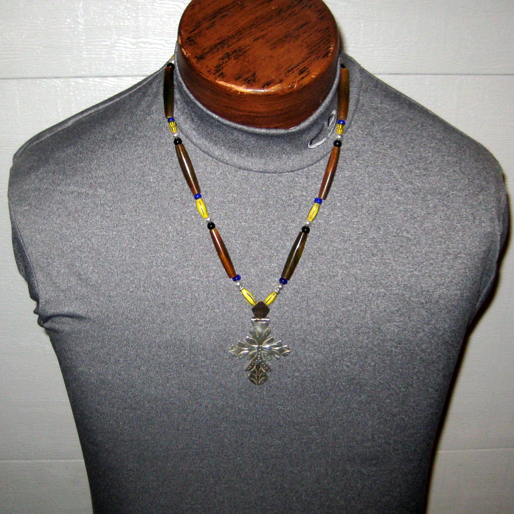 Mens Sterling Silver Necklace, Trade Bead Necklace, Native American ...