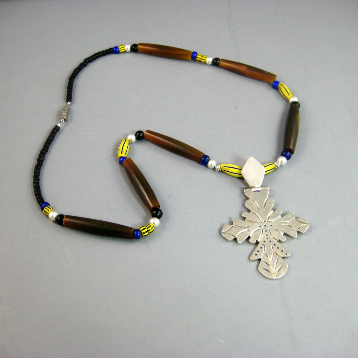 Mens Sterling Silver Necklace, Trade Bead Necklace, Native American ...