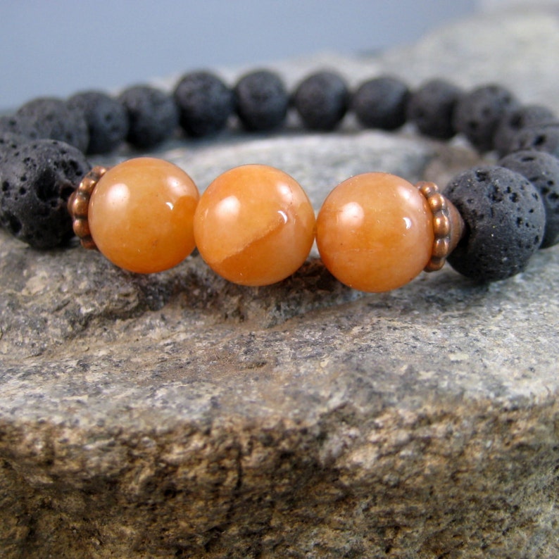 Men’s Stretch Bracelet, Brown Beaded Bracelet, Lava Bead Bracelet ...