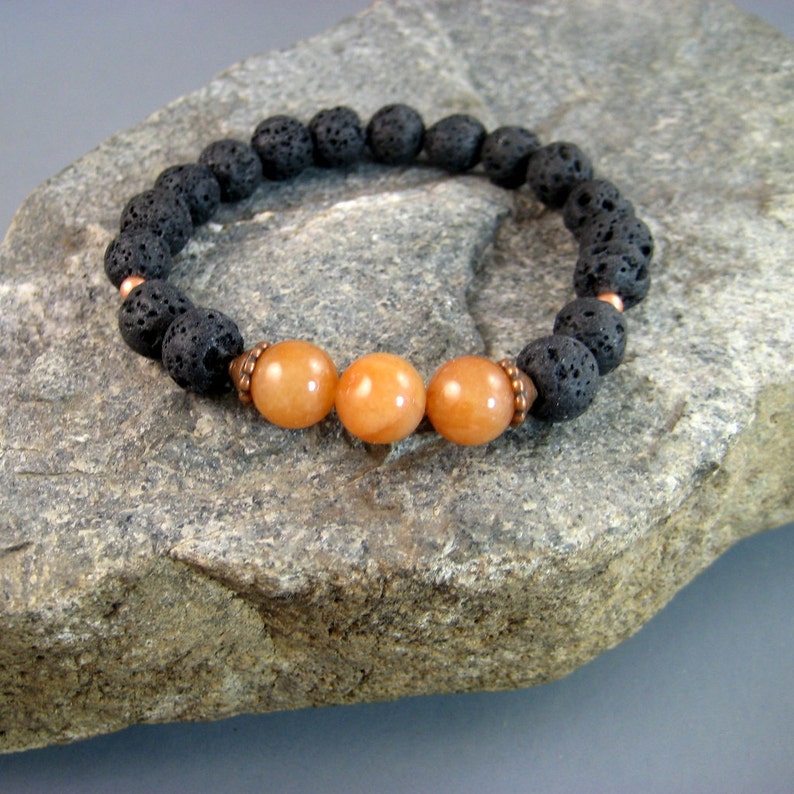 Men’s Stretch Bracelet, Brown Beaded Bracelet, Lava Bead Bracelet ...