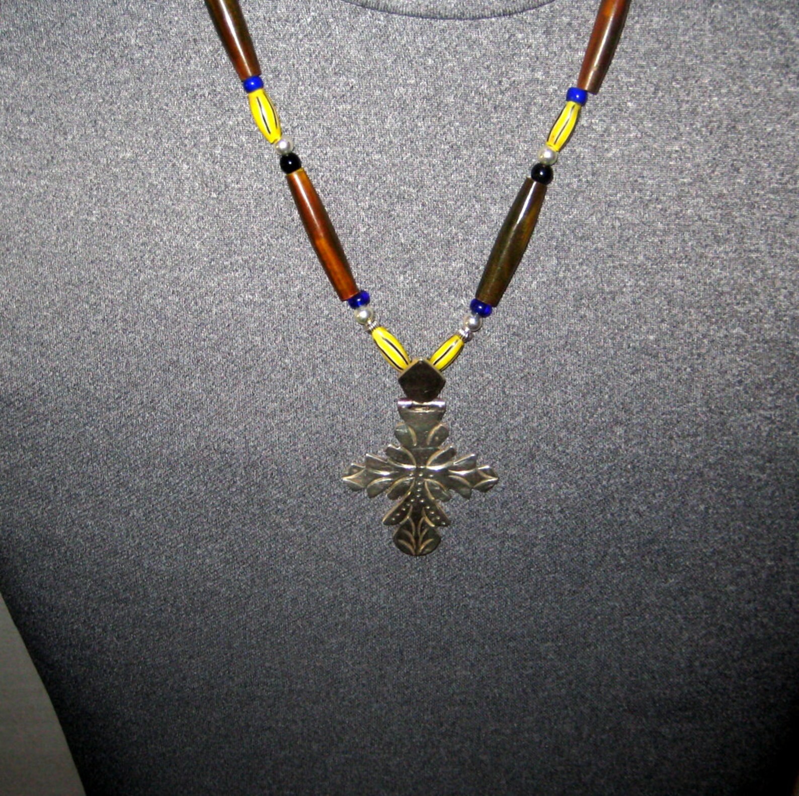 Mens Sterling Silver Necklace, Trade Bead Necklace, Native American ...