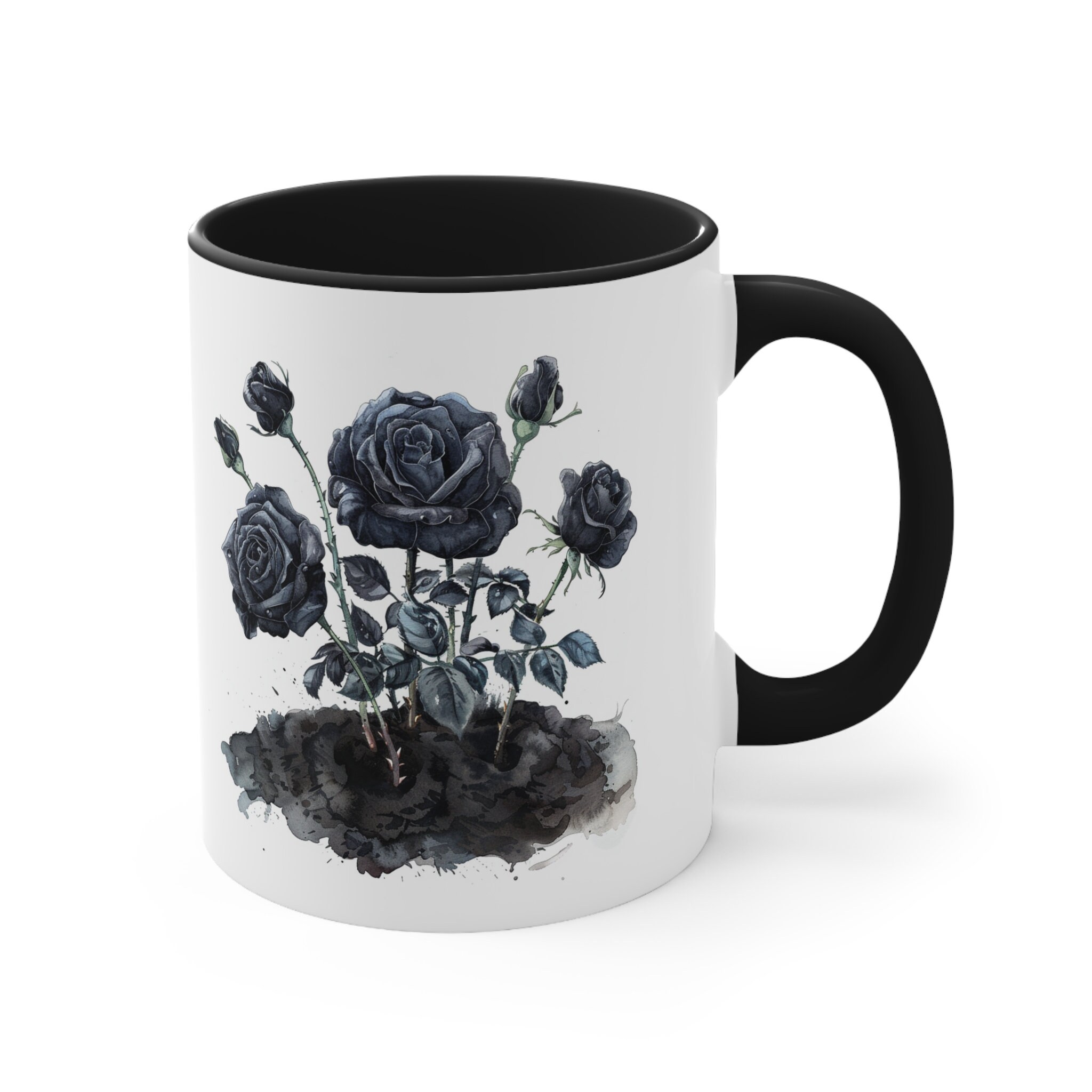 Set of Black Rose Watercolor Mugs Flower Tea Cups Unique Coffee Mug ...