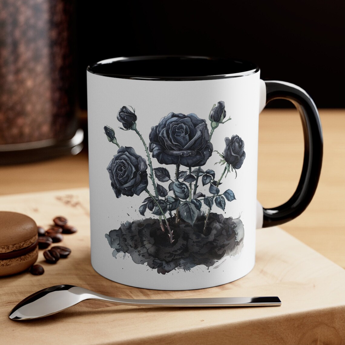 Set of Black Rose Watercolor Mugs || Flower Tea Cups || Unique Coffee ...