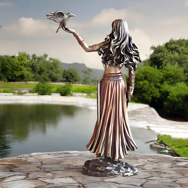 Mystical Goddess Statue With Crow & Sword Hand-painted Wiccan Figurine ...