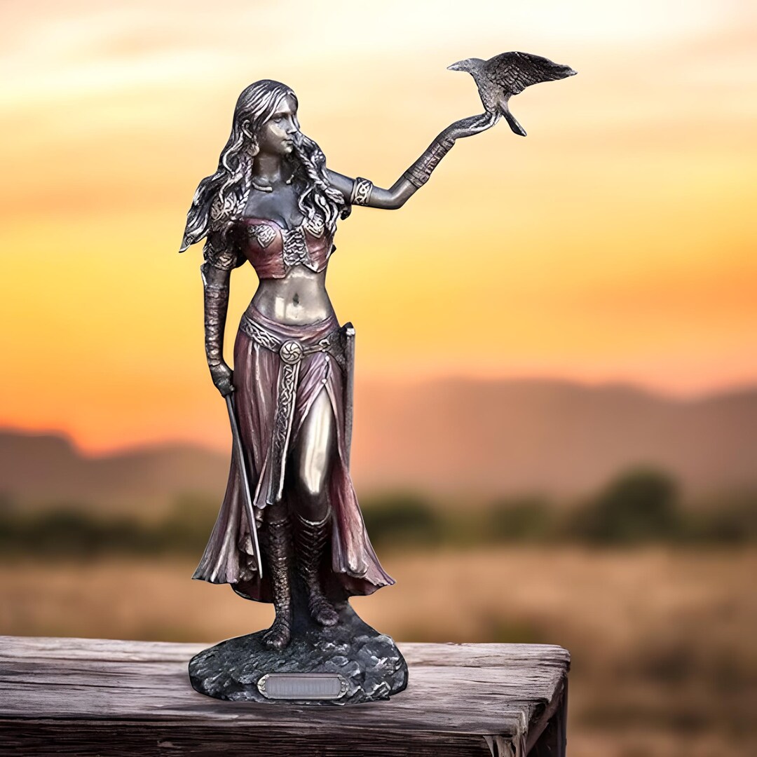 Mystical Goddess Statue With Crow & Sword Hand-painted Wiccan Figurine ...