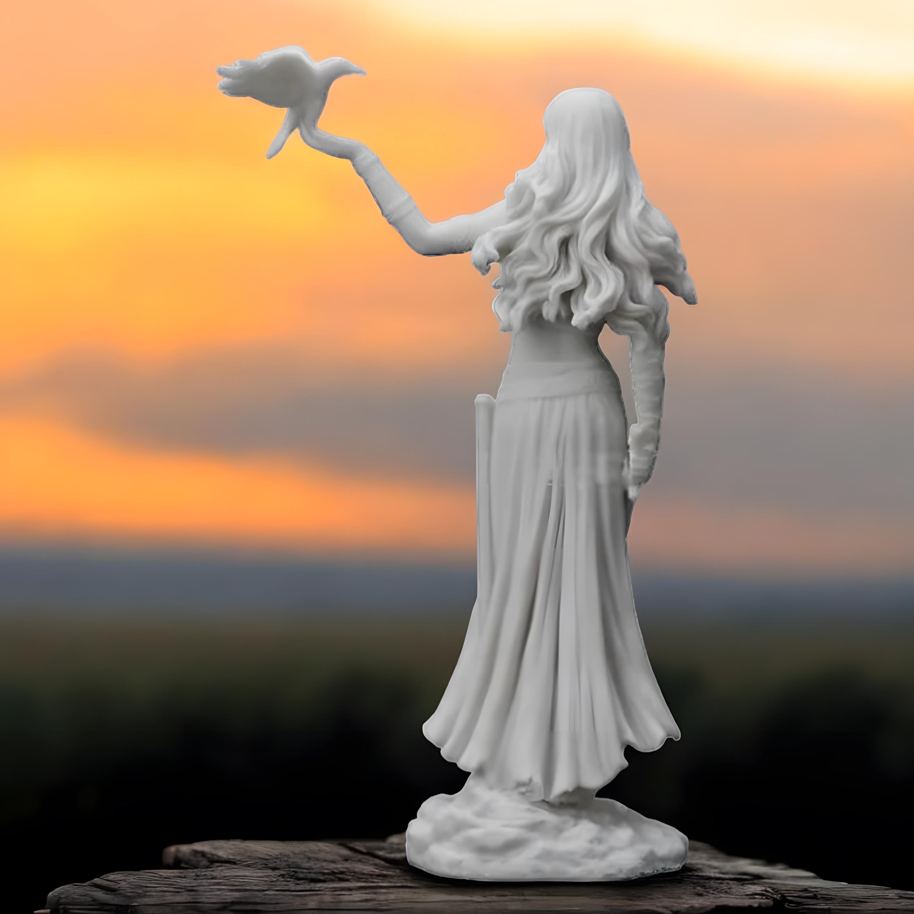 Mystical Goddess Statue With Crow & Sword Hand-painted Wiccan Figurine ...