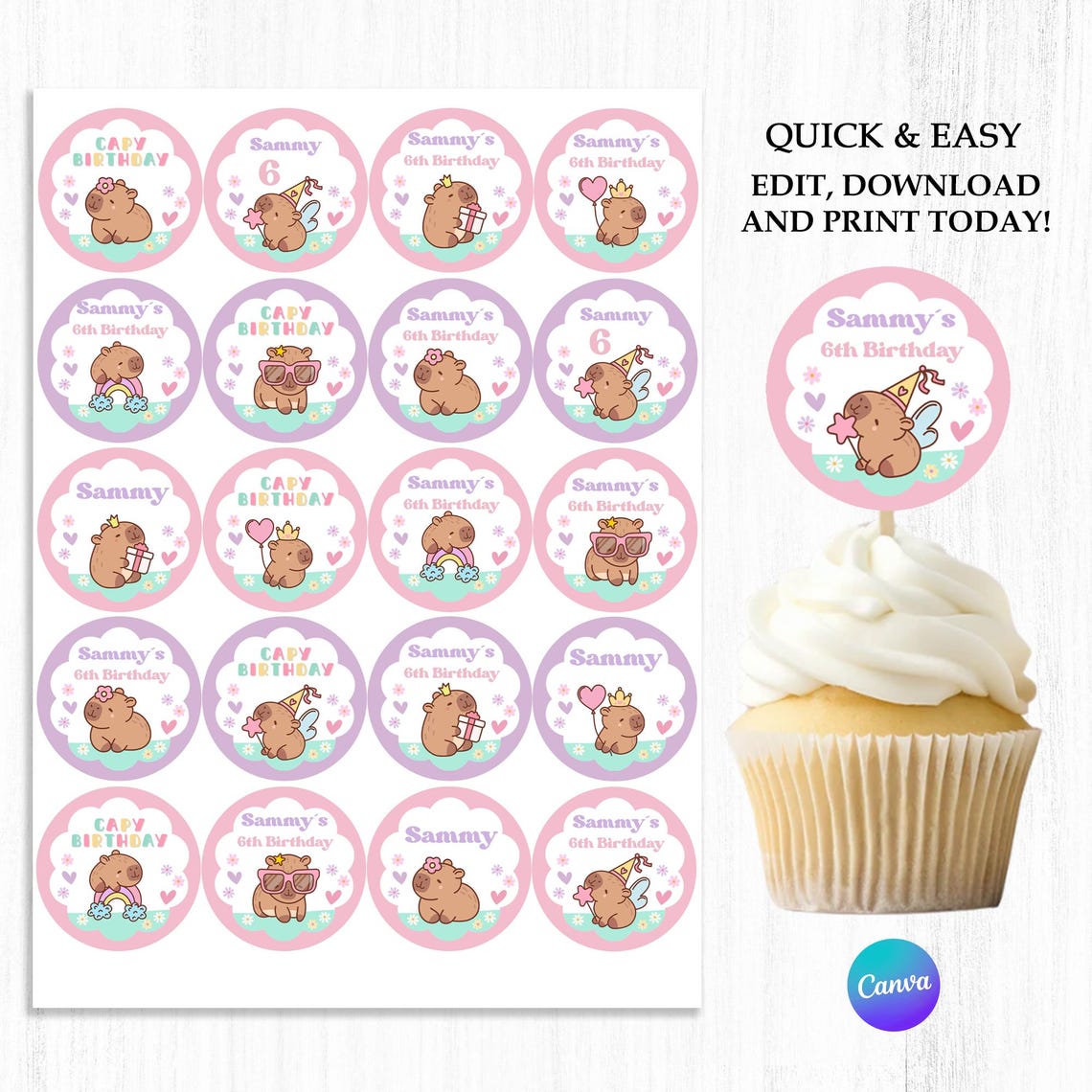 Capybara Cupcake Toppers, Cute Capybara Party Decorations, Capybara ...
