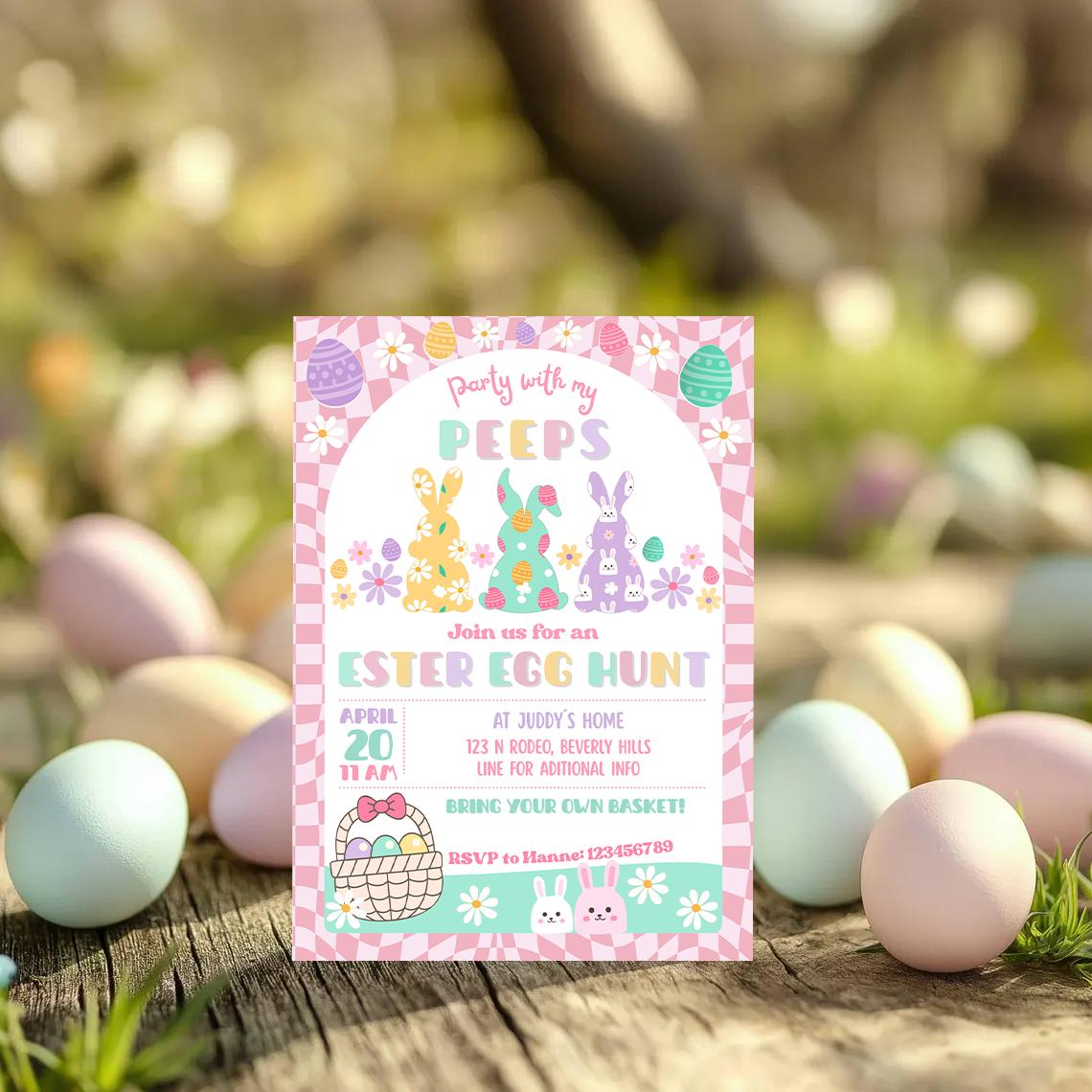 Peeps Invitation, Party With My Peeps Easter Invite, Easter Egg Hunt ...