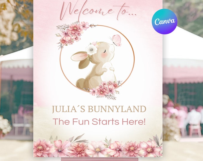 Large Bunny Poster, Printable Bunny Party Decor, Modern Easter Bunny ...