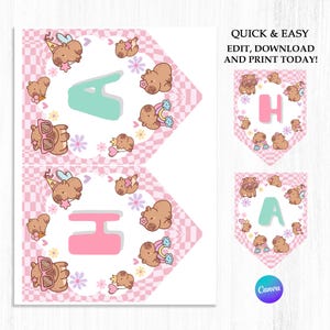 Capybara Party Flags, Cute Floral Pink Capybara Birthday Flag Banner ...