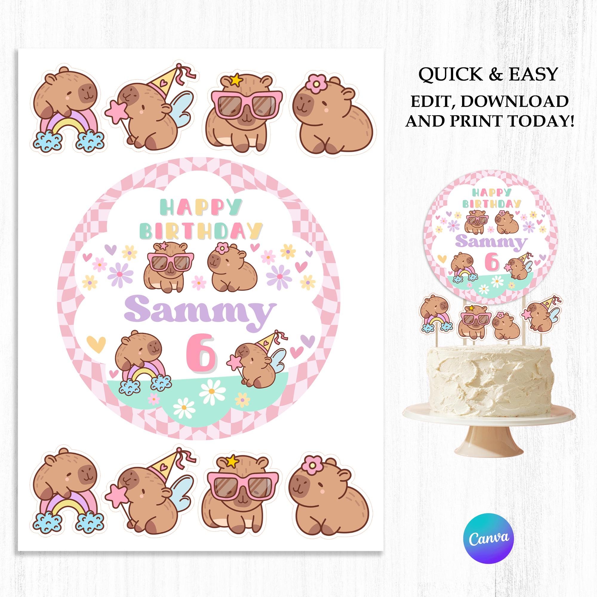 Capybara Cake Topper, Cute Floral Pink Girls Capybara Cake Decorations ...