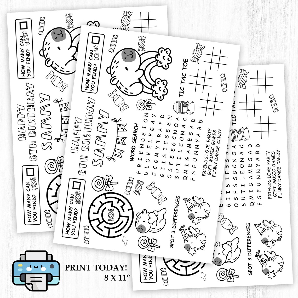 Capybara Activity Placemat, Capybara Coloring Page, Capybara Birthday ...