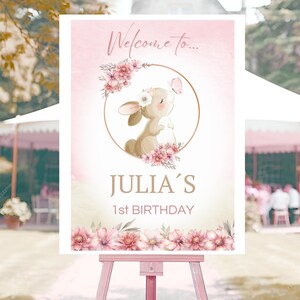 Bunny Welcome Sign, Floral Bunny Birthday Banner, 1st Birthday Bunny ...