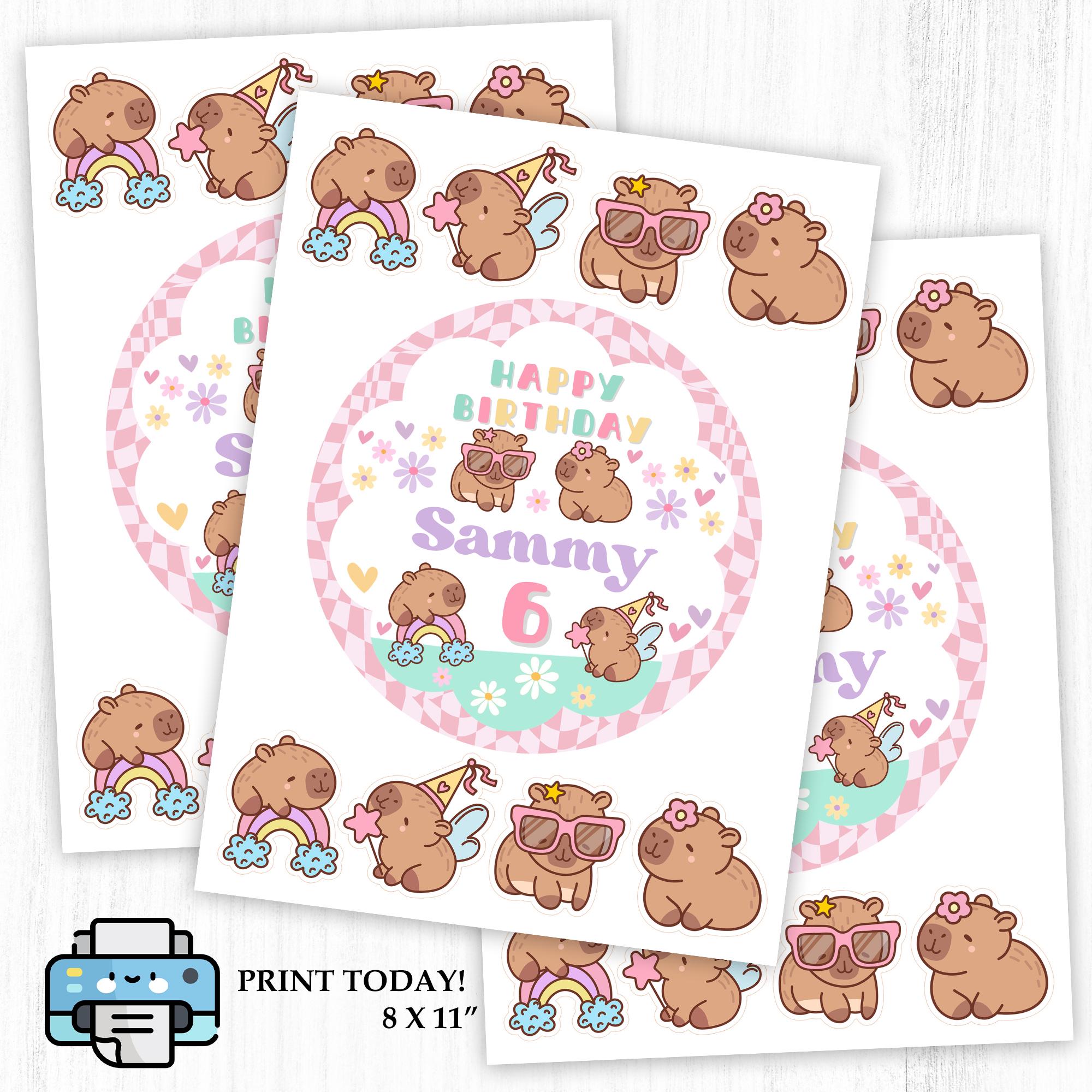 Capybara Cake Topper, Cute Floral Pink Girls Capybara Cake Decorations ...