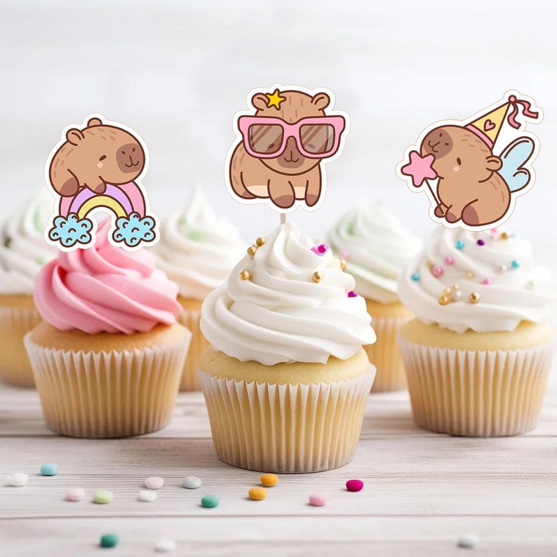 Capybara Cake Topper, Cute Floral Pink Girls Capybara Cake Decorations ...