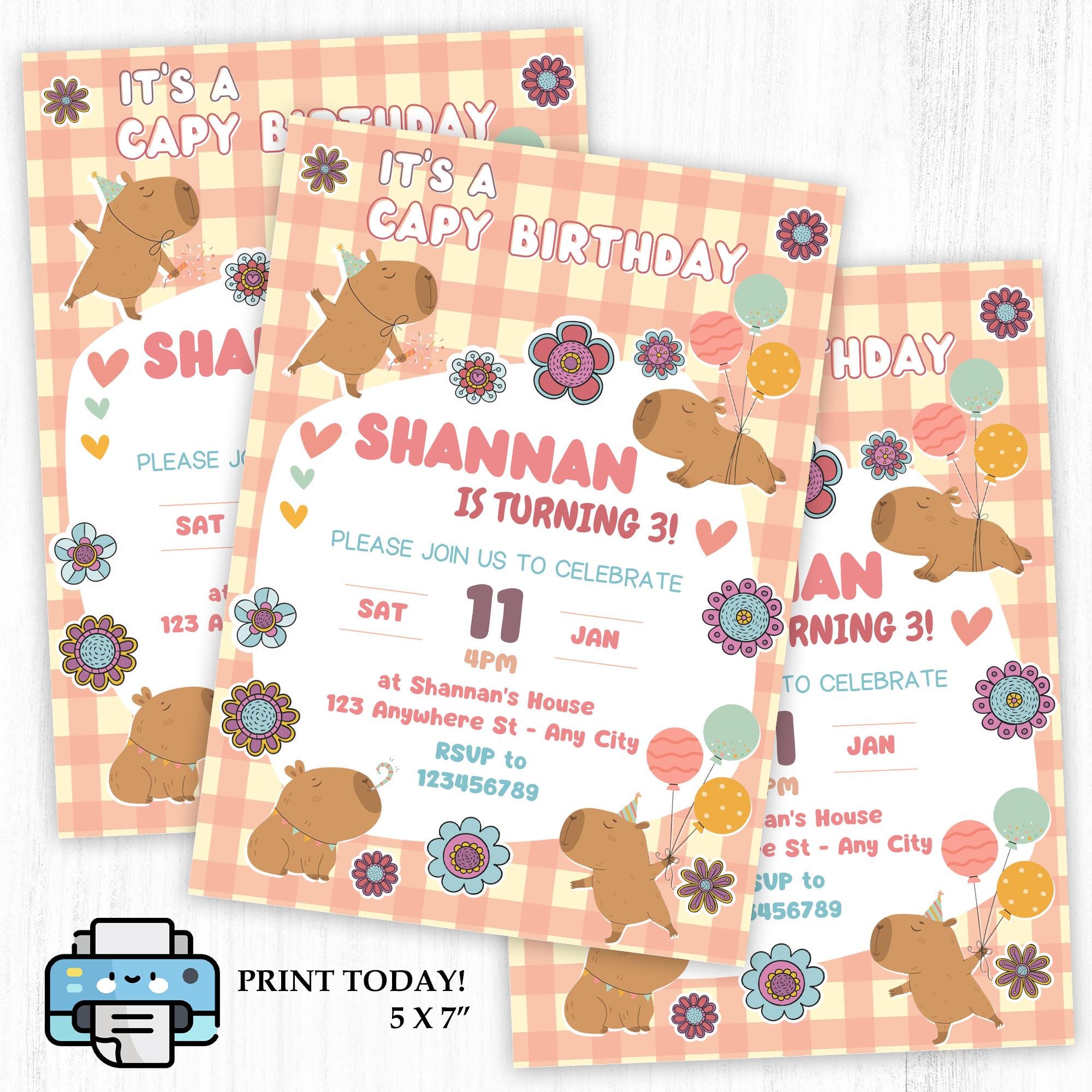 Invitación de cumpleaños de capibara, linda invitación de fiesta de ...