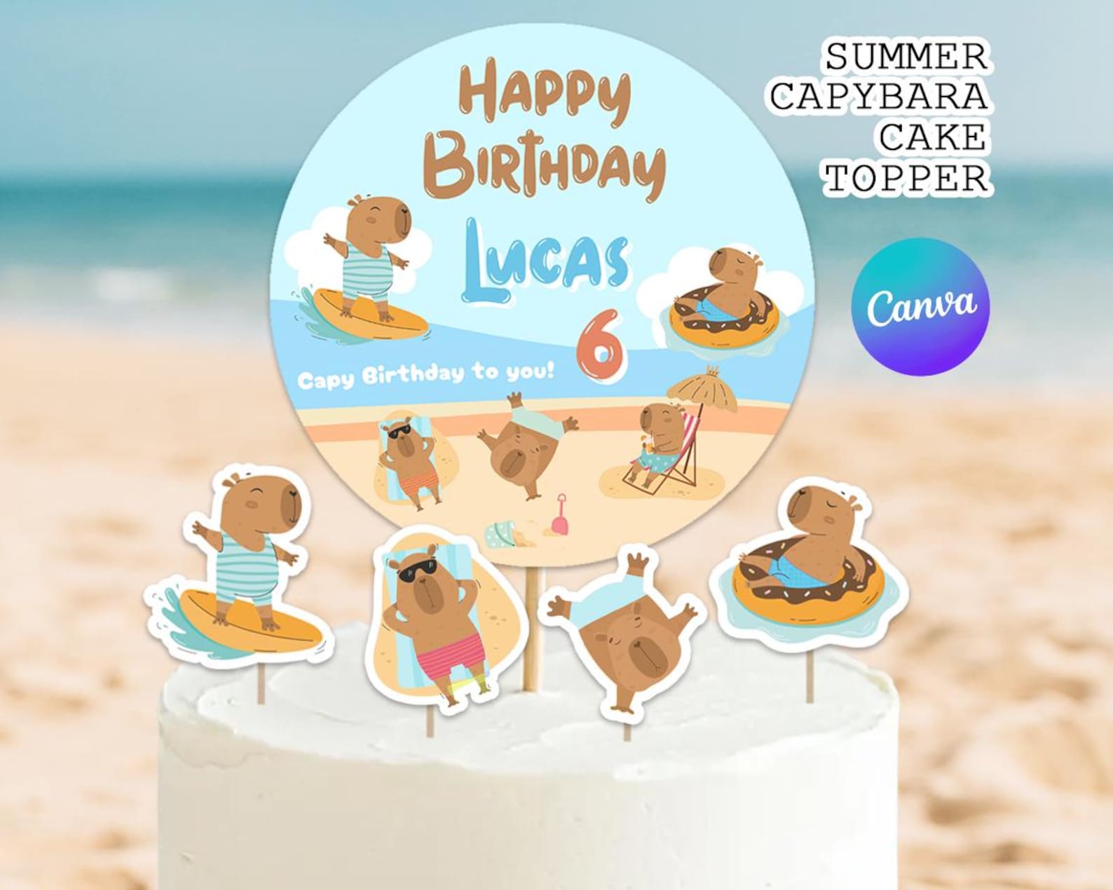 Capybara Cake Topper, Summer Boys Capybara Cake Decorations, Summer ...