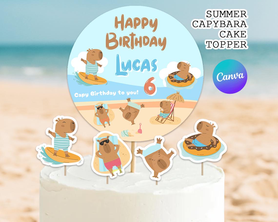 Capybara Cake Topper, Summer Boys Capybara Cake Decorations, Summer ...