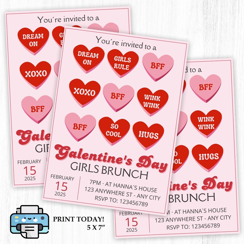 Galentines Invitation, Pink Red Conversation Hearts Invitation ...