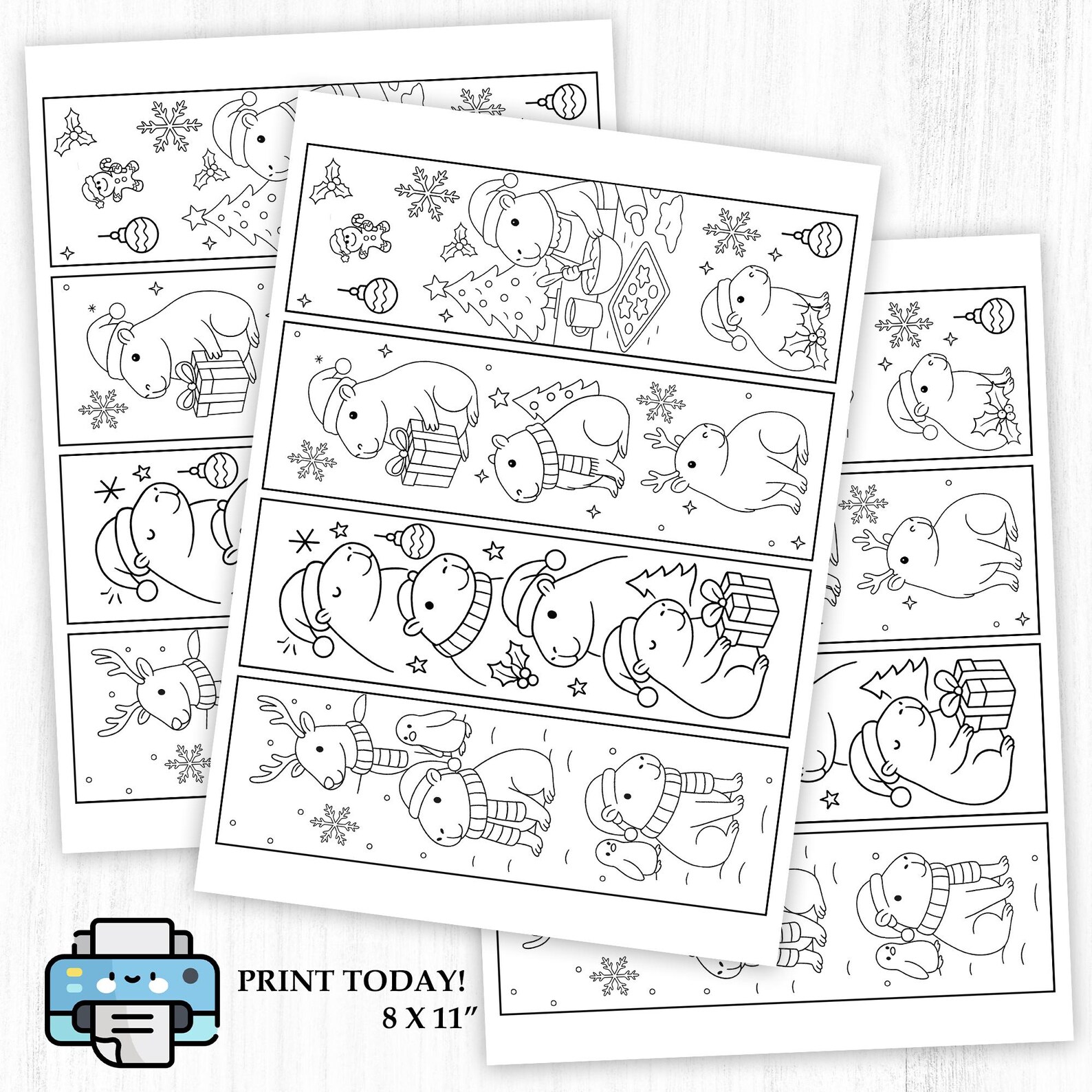 Printable Christmas Capybara Coloring Bookmarks, Christmas Color Your ...