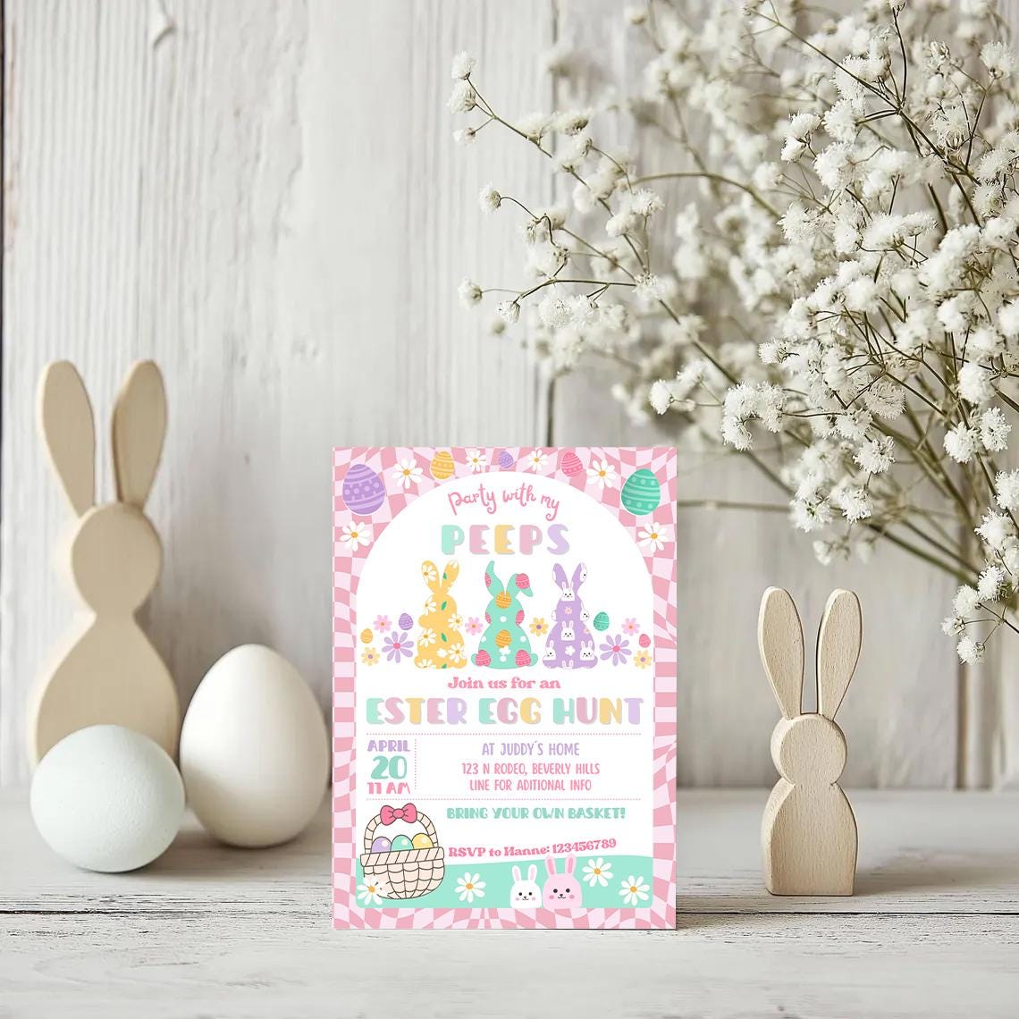 Peeps Invitation, Party With My Peeps Easter Invite, Easter Egg Hunt ...